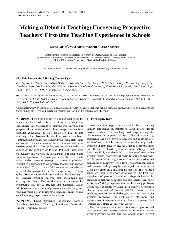 (PDF) Making a Debut in Teaching: Uncovering Prospective Teachers ...