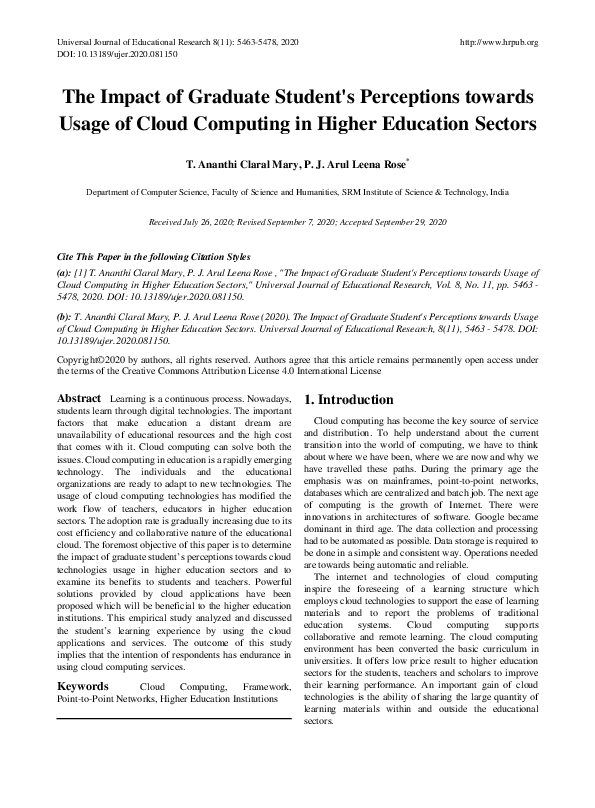 (PDF) The Impact of Graduate Student's Perceptions towards Usage of Cloud Computing in Higher ...