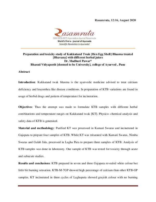 (PDF) Preparation and toxicity study of Kukkutand Twak [Hen Egg Shell ...