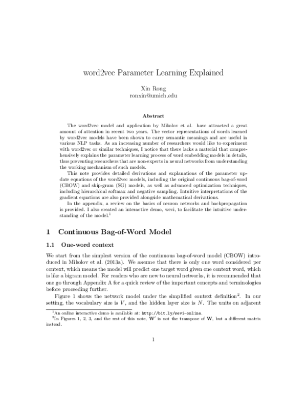(PDF) word2vec Parameter Learning Explained