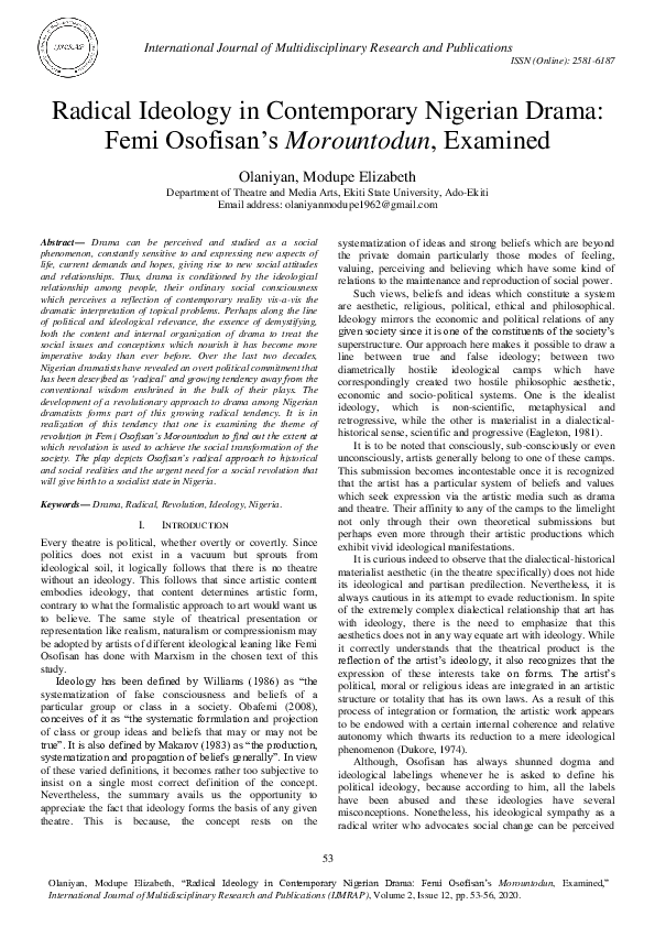 (PDF) Radical Ideology in Contemporary Nigerian Drama: Femi Osofisan"s ...