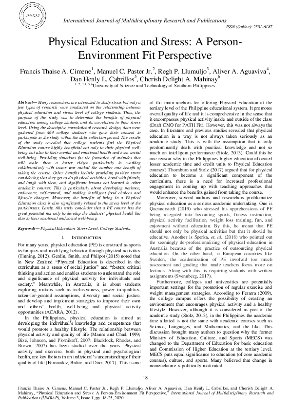 (PDF) Physical Education and Stress: A Person-Environment Fit Perspective