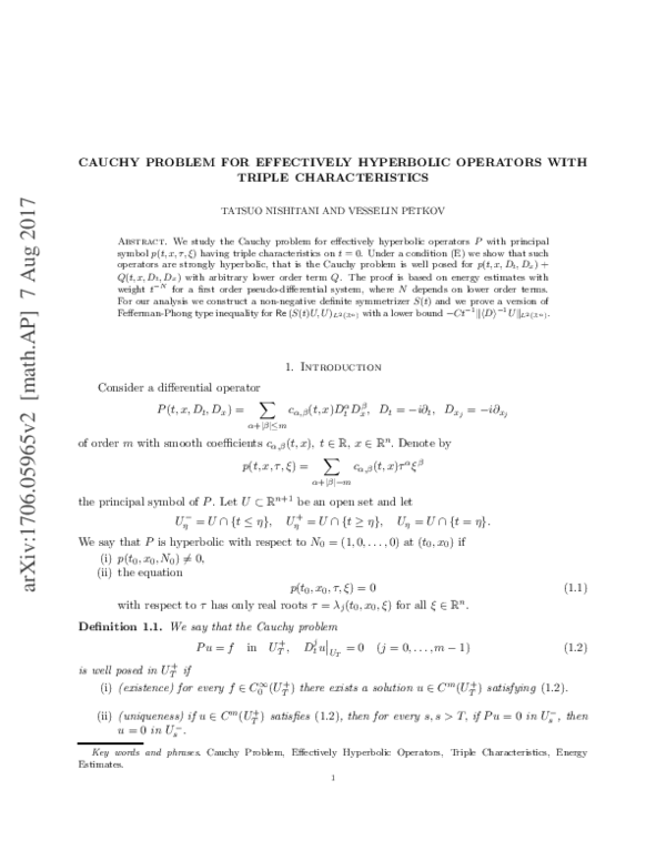 Pdf Cauchy Problem For Effectively Hyperbolic Operators With Triple Characteristics