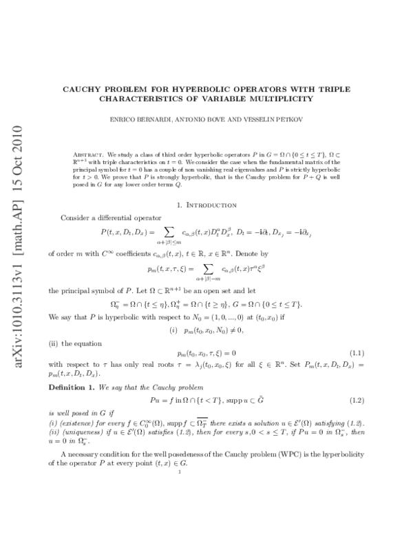 Pdf Cauchy Problem For Hyperbolic Operators With Triple Characteristics Of Variable Multiplicity