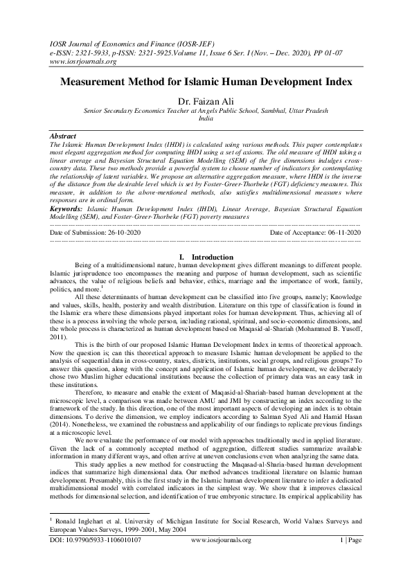 (PDF) Measurement Method for Islamic Human Development Index