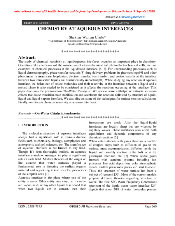 (PDF) CHEMISTRY AT AQUEOUS INTERFACES