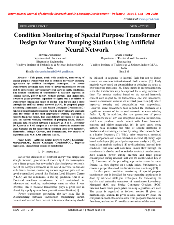 (PDF) Condition Monitoring of Special Purpose Transformer Design for Water Pumping Station Using ...