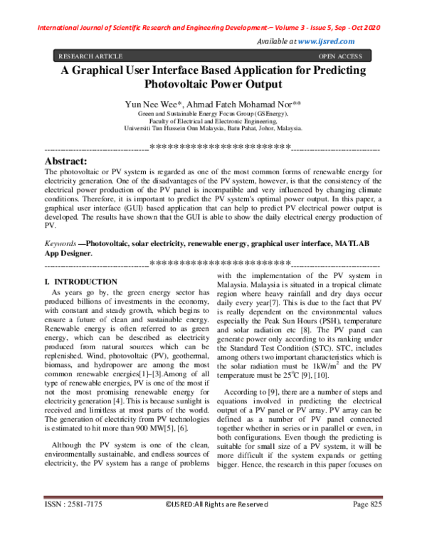 (PDF) A Graphical User Interface Based Application for Predicting Photovoltaic Power Output