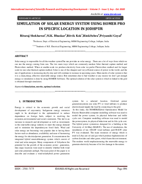 (PDF) SIMULATION OF SOLAR ENERGY SYSTEM USING HOMER PRO IN SPECIFIC ...