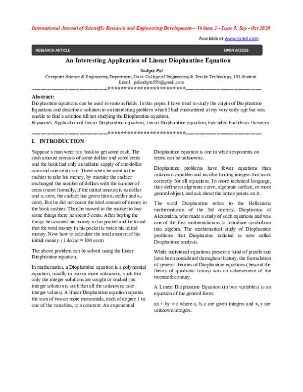 (PDF) An Interesting Application of Linear Diophantine Equation