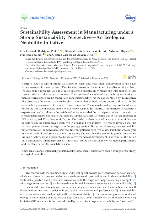 (PDF) Sustainability Assessment in Manufacturing under a Strong ...