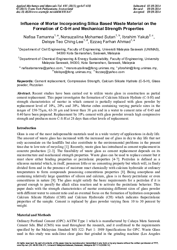 (PDF) Influence of Mortar Incorporating Silica Based Waste Material on ...