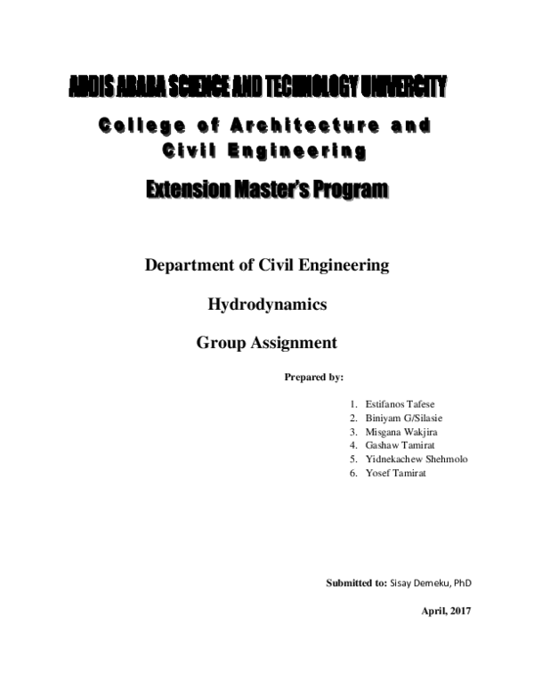 (PDF) Department of Civil Engineering Hydrodynamics Group Assignment