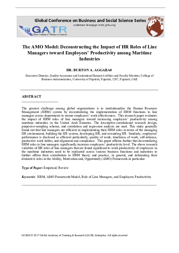 (DOC) The AMO Model: Deconstructing the Impact of HR Roles of Line ...