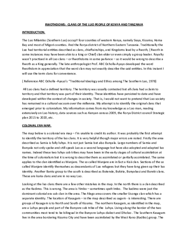 (DOC) RWOTHDOMS: CLANS OF THE LUO PEOPLE OF KENYA AND TANZANIA