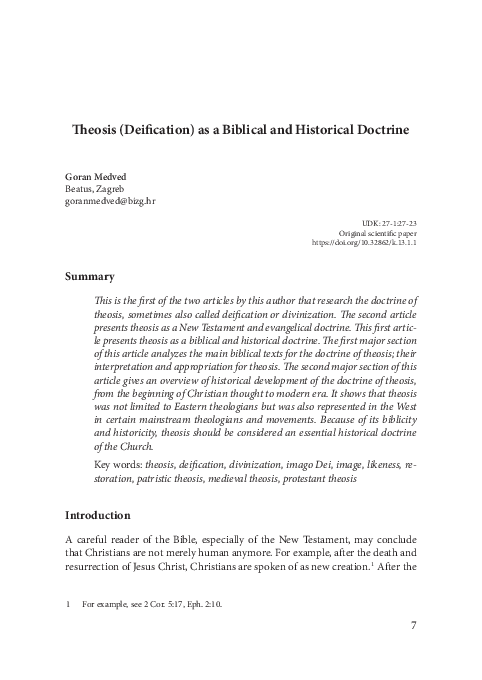 (PDF) Theosis (Deification) as a Biblical and Historical Doctrine