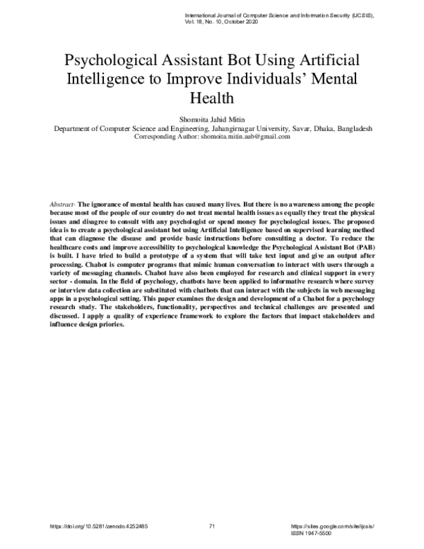 (PDF) Psychological Assistant Bot Using Artificial Intelligence to ...