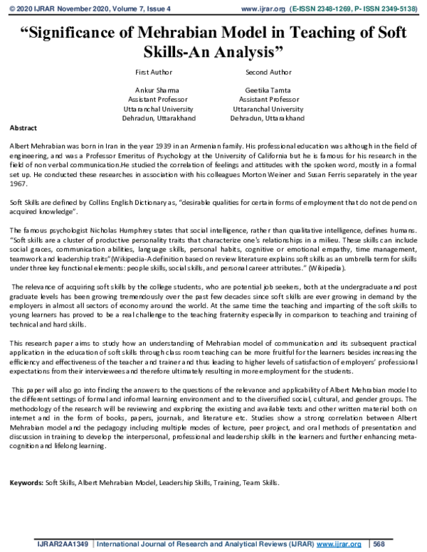 (PDF) "Significance of Mehrabian Model in Teaching of Soft Skills-An ...
