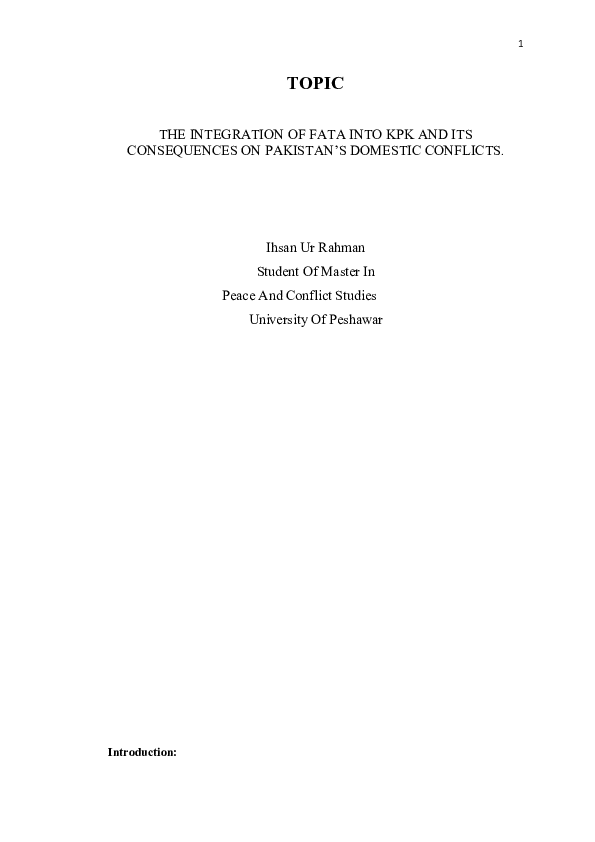 (DOC) THE INTEGRATION OF FATA INTO KPK AND ITS CONSEQUENCES ON PAKISTAN ...