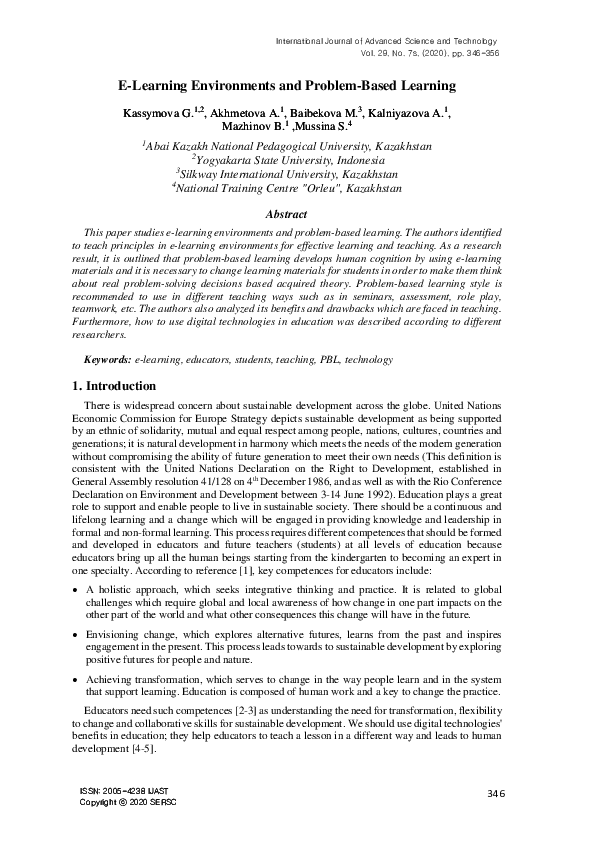 (PDF) E-Learning Environments and Problem-Based Learning