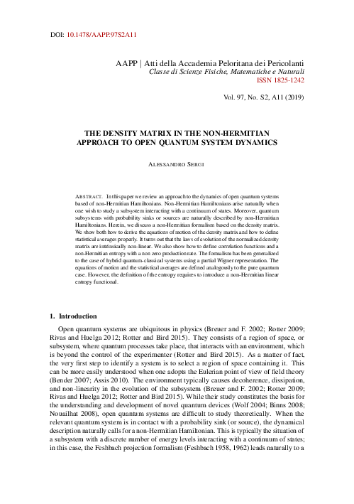 Pdf The Density Matrix In The Non Hermitian Approach To Open Quantum System Dynamics