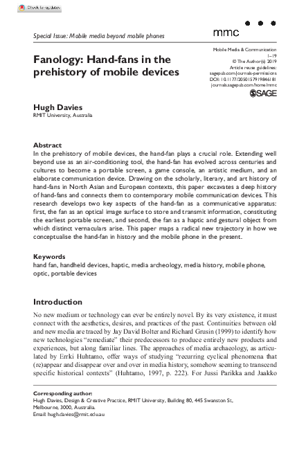 (PDF) Fanology: Hand-fans in the prehistory of mobile devices