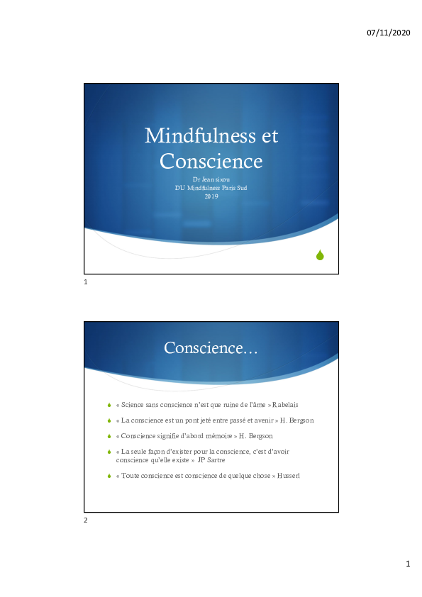 (PDF) Mindfulness et Conscience