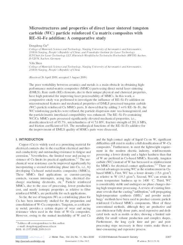 Pdf Microstructures And Properties Of Direct Laser Sintered Tungsten Carbide Wc Particle