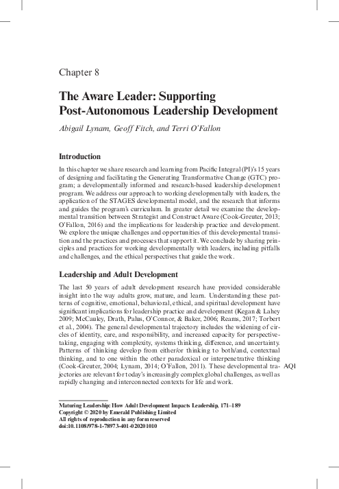 (PDF) The Aware Leader: Supporting Post-Autonomous Leadership Development