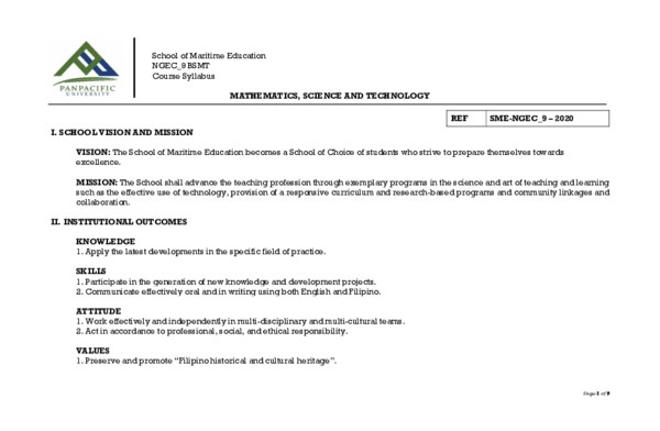 (PDF) School of Maritime Education NGEC_9 BSMT Course Syllabus