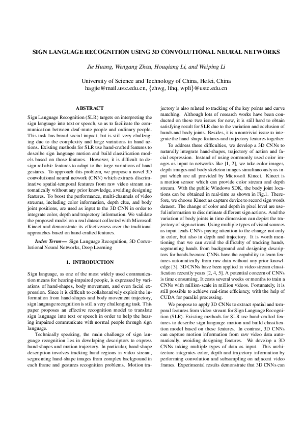 Pdf Sign Language Recognition Using 3d Convolutional Neural Networks