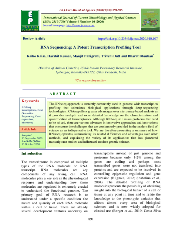 (PDF) RNA Sequencing: A Potent Transcription Profiling Tool