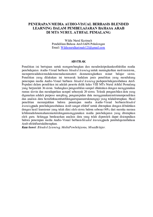 (PDF) PENERAPAN MEDIA AUDIO-VISUAL BERBASIS BLENDED LEARNING DALAM ...