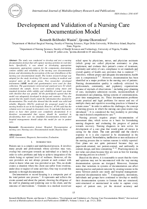 (PDF) Development and Validation of a Nursing Care Documentation Model