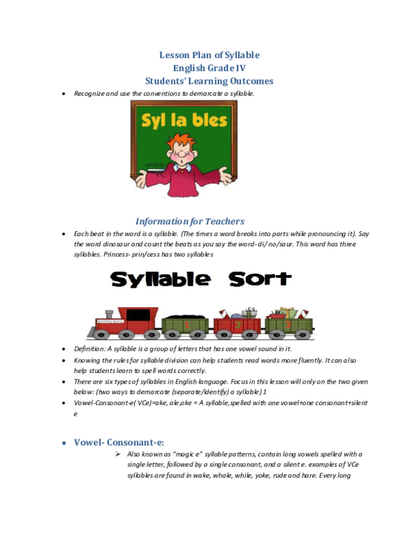(PDF) Lesson Plan of Syllable English Grade IV Students' Learning Outcomes