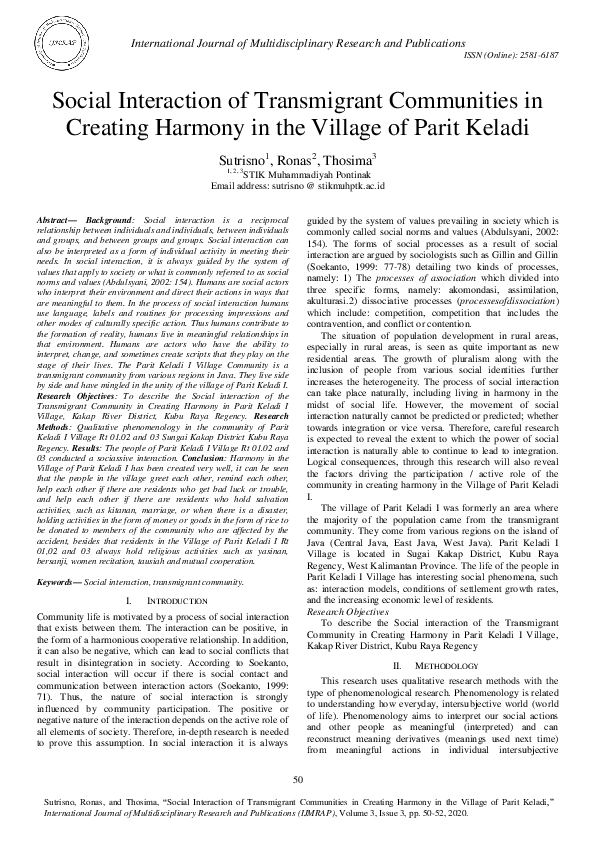 (PDF) Social Interaction of Transmigrant Communities in Creating ...