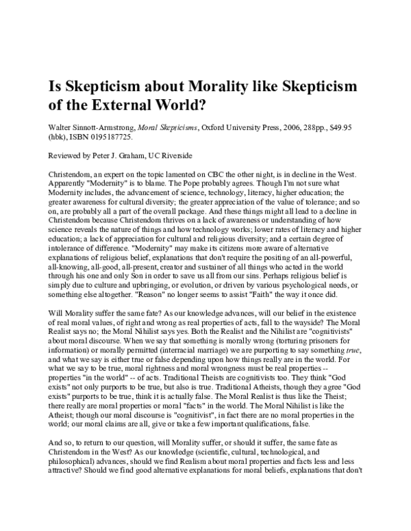 (PDF) Is Skepticism about Morality like Skepticism of the External ...