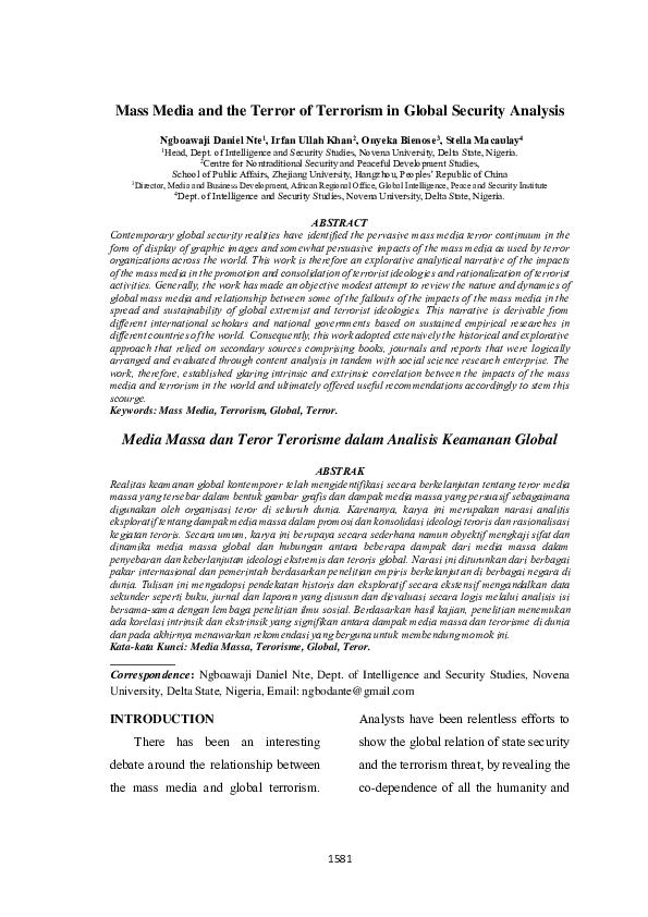 (PDF) Mass Media and the Terror of Terrorism in Global Security ...