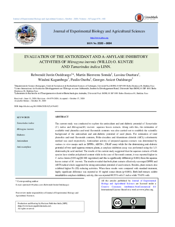 (PDF) EVALUATION OF THE ANTIOXIDANT AND Α-AMYLASE INHIBITORY ACTIVITIES ...