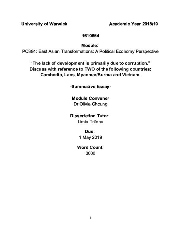 (DOC) The lack of development is primarily due to corruption Discuss ...