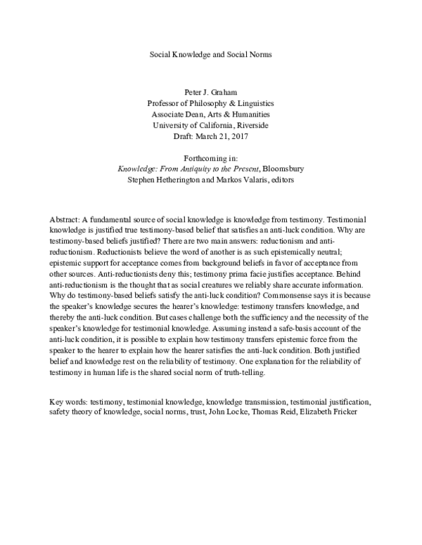 (PDF) Social Knowledge and Social Norms