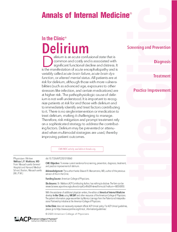 (PDF) In the Clinic ® Delirium Screening and Prevention Diagnosis ...