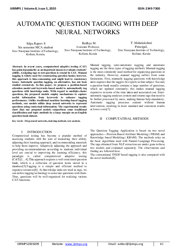 Pdf Automatic Question Tagging With Deep Neural Networks
