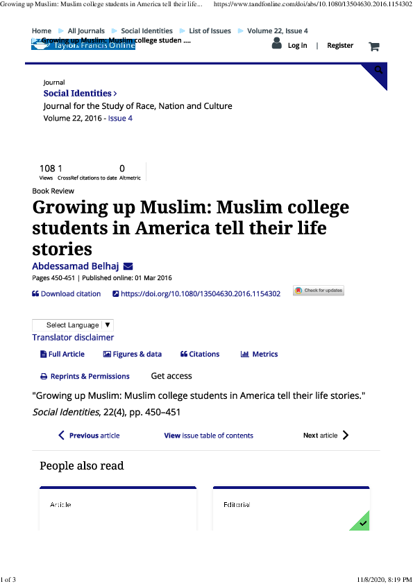 (PDF) Growing up Muslim: Muslim college students in America tell their ...