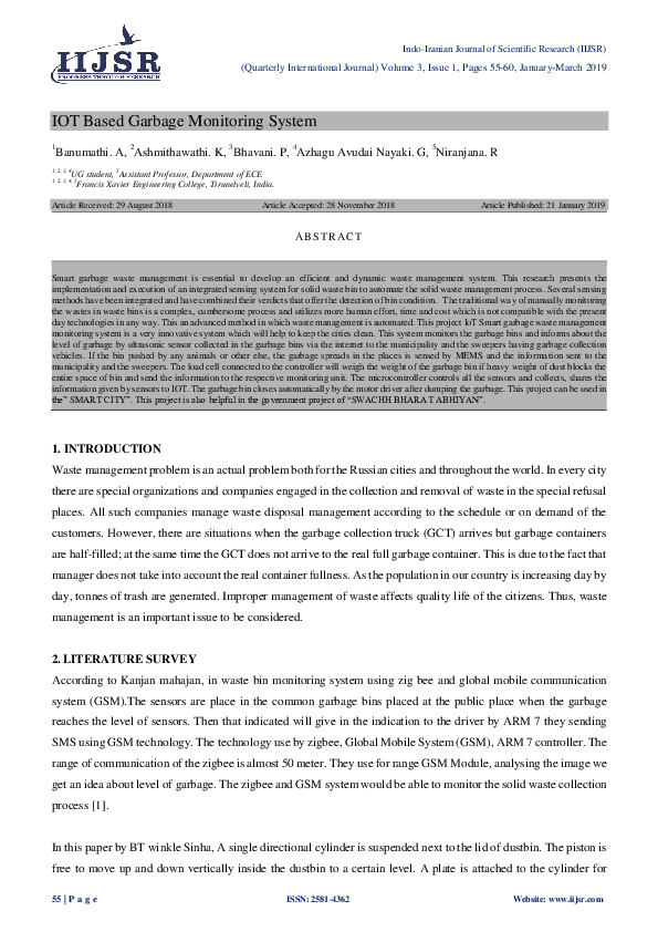 (PDF) IOT Based Garbage Monitoring System | IIJSR Journal - Academia.edu