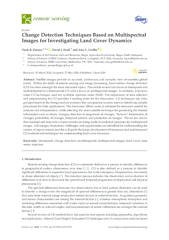 (PDF) Change Detection Techniques Based on Multispectral Images for ...