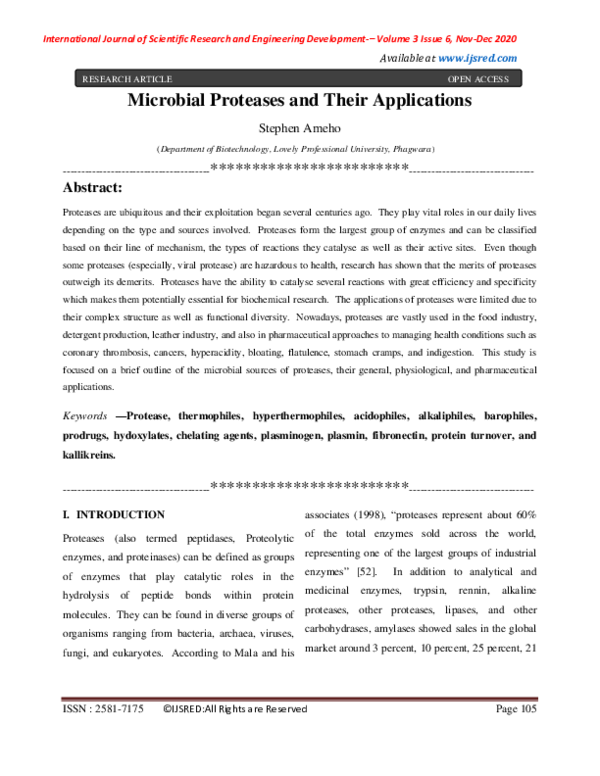 (PDF) Microbial Proteases and Their Applications