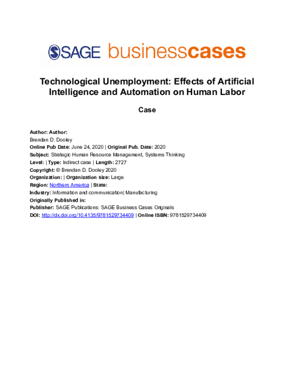 (PDF) Technological Unemployment: Effects of Artificial Intelligence ...