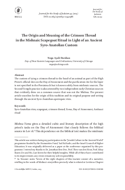 (PDF) The Origin and Meaning of the Crimson Thread in the Mishnaic ...