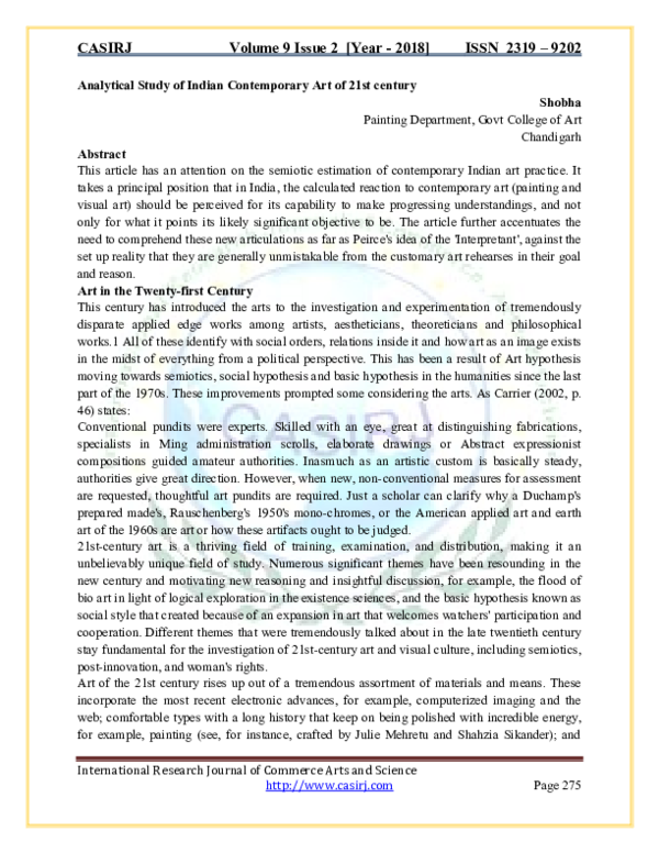 (PDF) Analytical Study of Indian Contemporary Art of 21st century